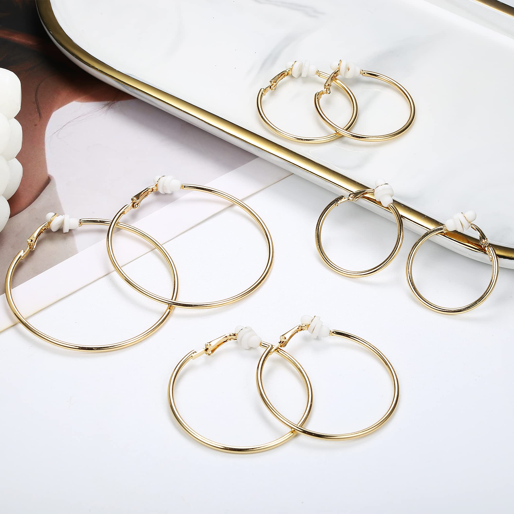 SAILIMUE 10 Pairs Gold Clip On Hoop Earring For Women 14K Gold Plated Chunky Clip Earrings No Piercing Earrings Set