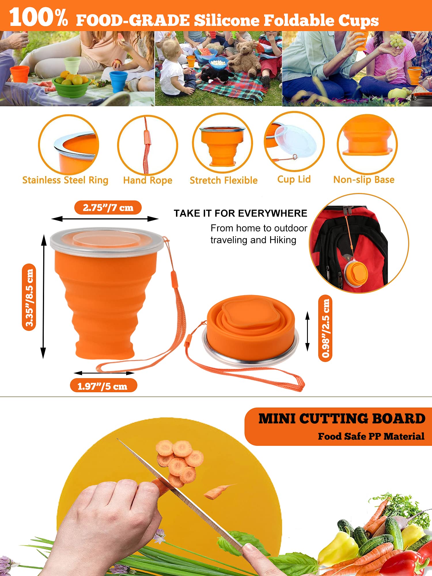 Outdoor Ultralight Camping Cookware Mess Kit with 1.1L Kettle, Pot, Pan, 2 Plates, 2 Foldable Cups, 2 Fork Spoon Kits, Chopping Board, Camping Cooking Set for Outdoor Backpacking Hiking Picnic Fishing