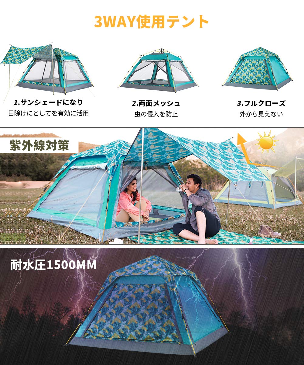 KingCamp Double Layer Waterproof Backpacking Square Top Tent, for Outdoor Camping Beach Hiking, PALMGREEN, One Size (KT3099_PALMGREEN_USVC)