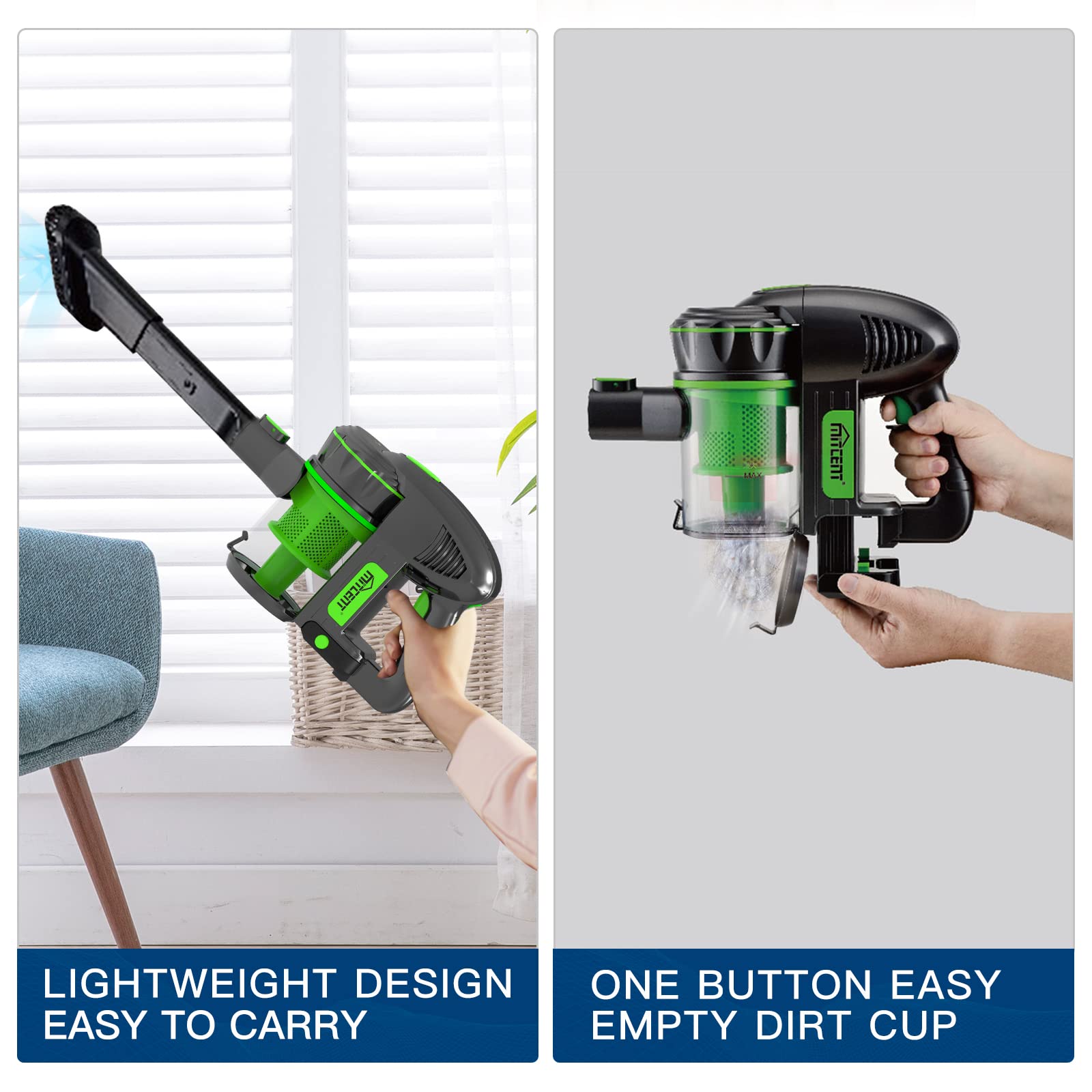 Mitcent Cordless Vacuum Cleaner with 2600mAh Rechargeable Lithium Batteries, Up to 48 Mins Runtime, for Home Hard Floor Carpet Pet Hair