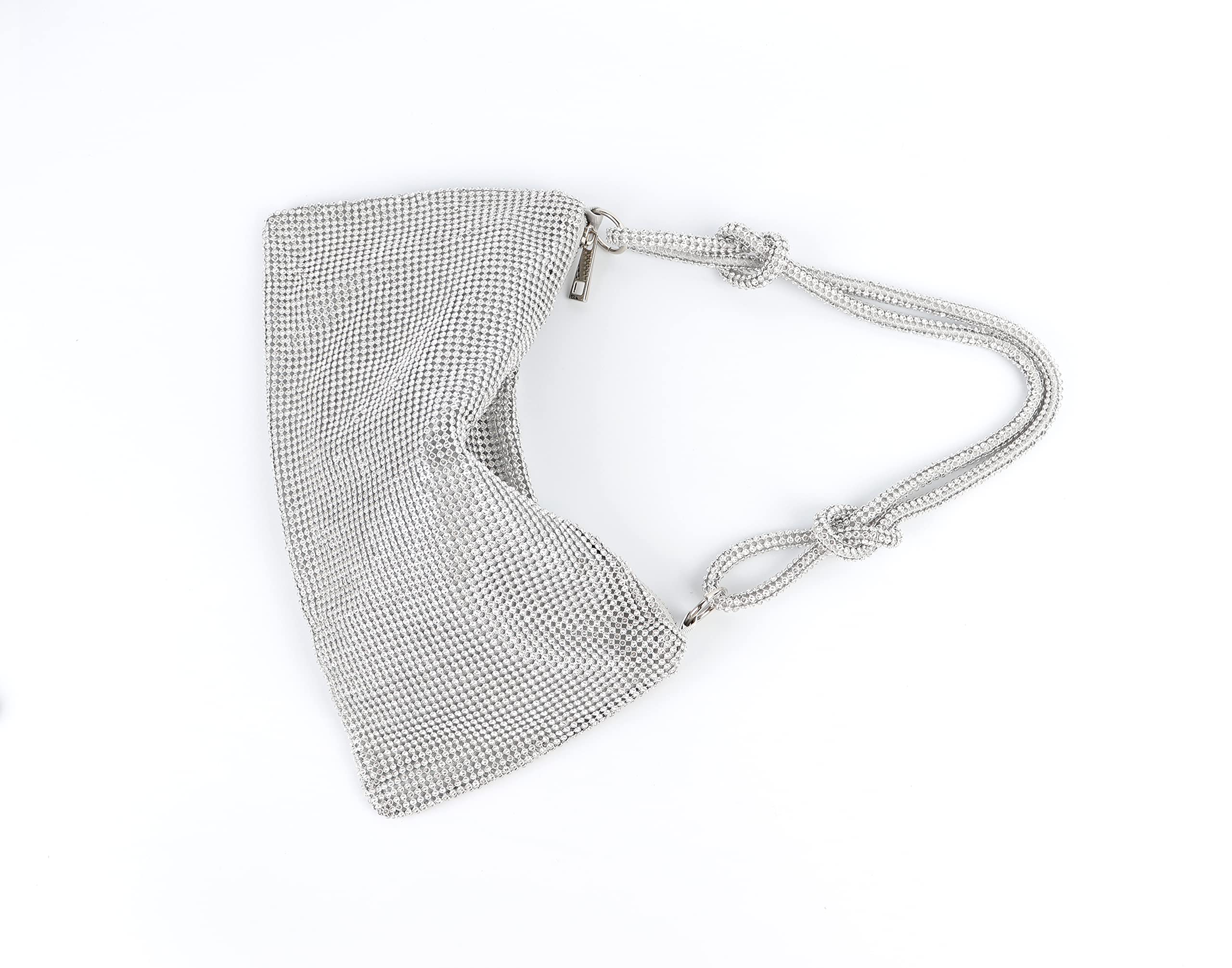 Rhinestone Purses for Women Hobo bag Sparkly Evening Handbag Silver Purses Clutch Purse for Party Club Wedding