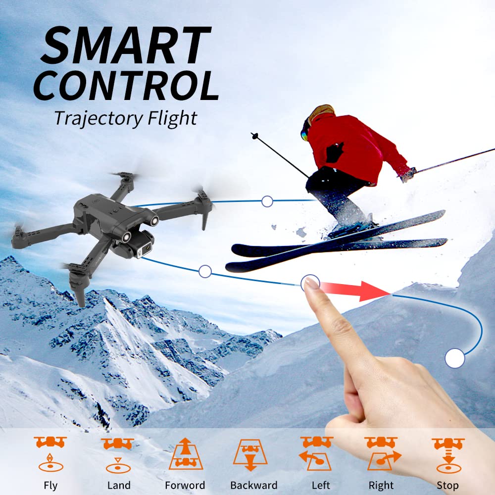 KEVKY Smart Drone 4K Camera-Obstacle Avoidance,120 degreeRemote Control Adjustable Lens,Foldable 4K FPV,One-key start /Altitude Hold/Gestures Selfie/3D Flips, 2 Batteries Kids Adults Black Mini Drone