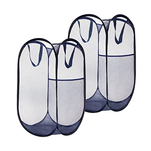 ZOES HOMEWARE Pop up Laundry Hamper 2 Pack | Collapsible Laundry Baskets | Foldable Travel Laundry Basket with Durable Handle for Kids,Dorm,Laundry Room | Navy Blue