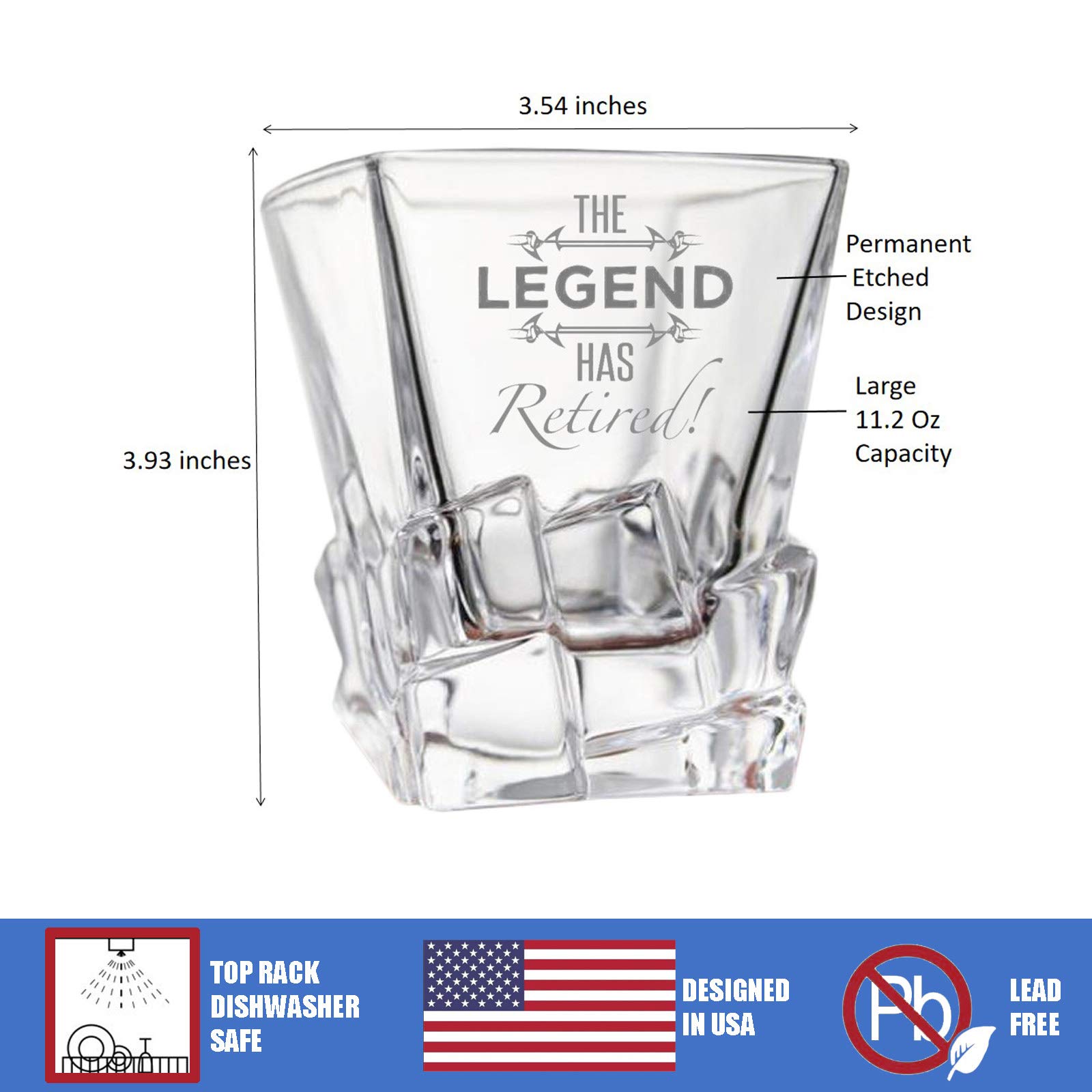 Osci-Fly The Legend Has Retired Handmake Whiskey Glasses - Creative Birthday Gifts for Men Women