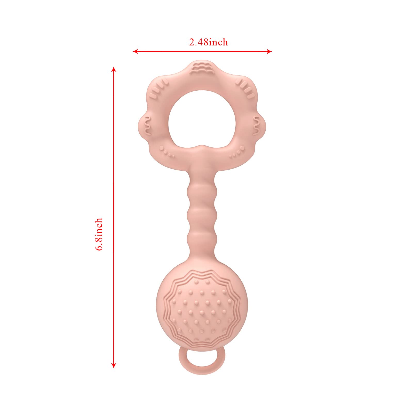 Silicone Baby Teether Rattle Toy, WHOZU Baby Teething Shaker Toy for Infants Girls and Boys 3+ Months, Soft and Flexible, Pink