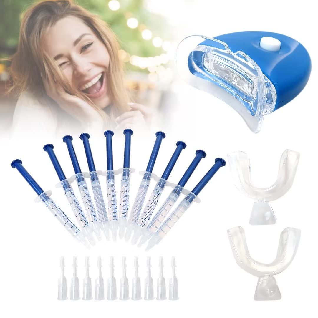 Teeth Whitening Kit (10) Gel (2) Trays (1) White LED Light Best Dental No Animal Byproducts
