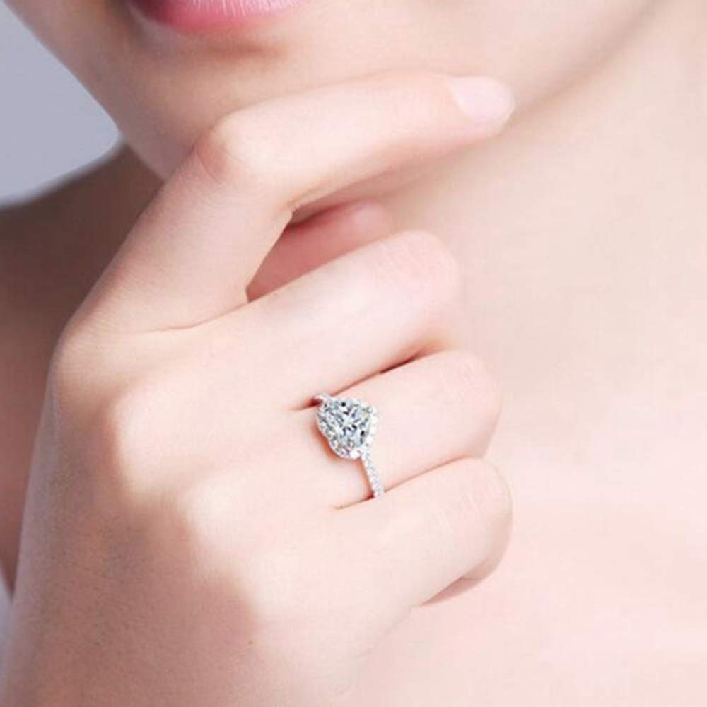 Jude Jewelers 3 Carat Heart Shaped Cubic Zircon Simulated Diamond Solitaire Styel Wedding Enagement Anniversary Ring (Silver, 5)