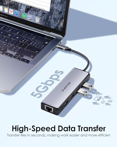 LENTION USB C Hub with a Gigabit Ethernet Port, 4K HDMI Display, 3 USB-A USB 3.0 Ports for MacBook Pro, MacBook Air, Dell, Lenovo, HP Laptops and More, Stable Driver Certified (C25, Space Gray)