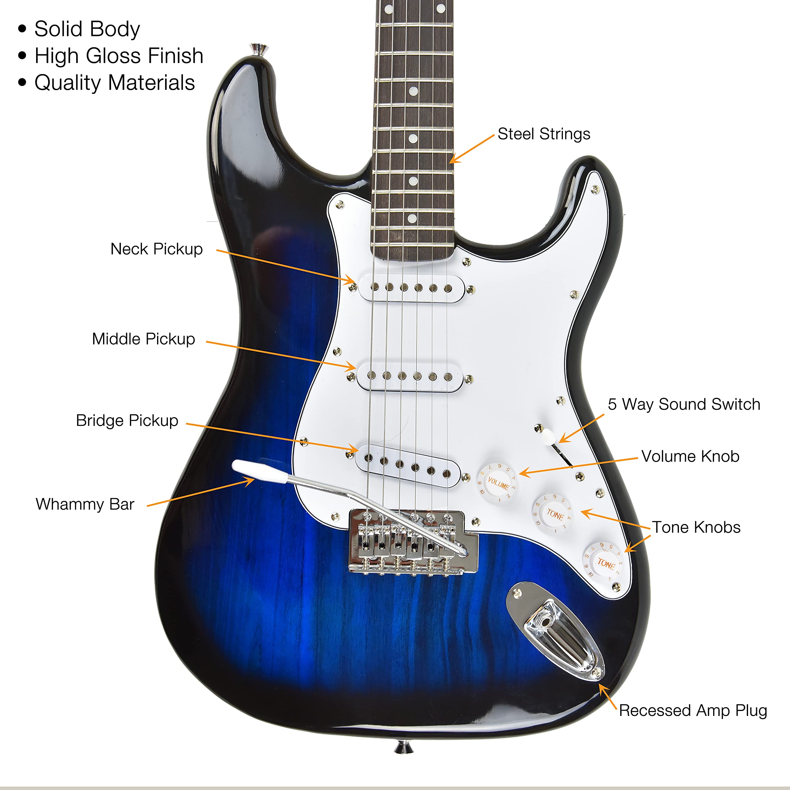 Master Play 39 Inch Electric Guitar,For Kids/beginner With Complete Starter Kit, 20 Watt Amp, 6 Extra String, Picks, Gig Bag, Shoulder Strap, Digital tuner, Cable, Wash Cloth
