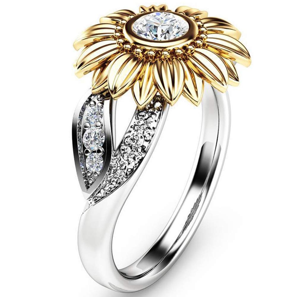 Jude Jewelers Retro Vintage Sun Flower Floral Cocktail Party Statement Anniversary Ring (Clear, 12)