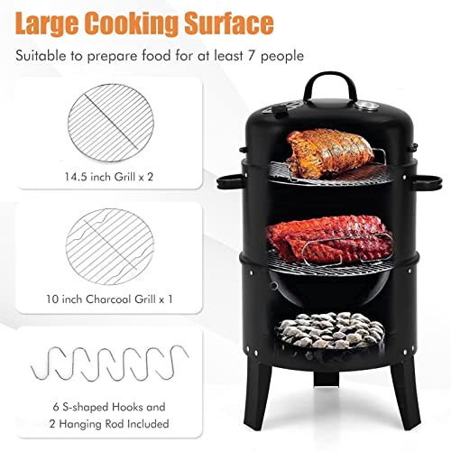 Smoker Grill,3-in-1 Outdoor Smokers, Charcoal Grills Cambo with Built-in Thermometer for BBQ