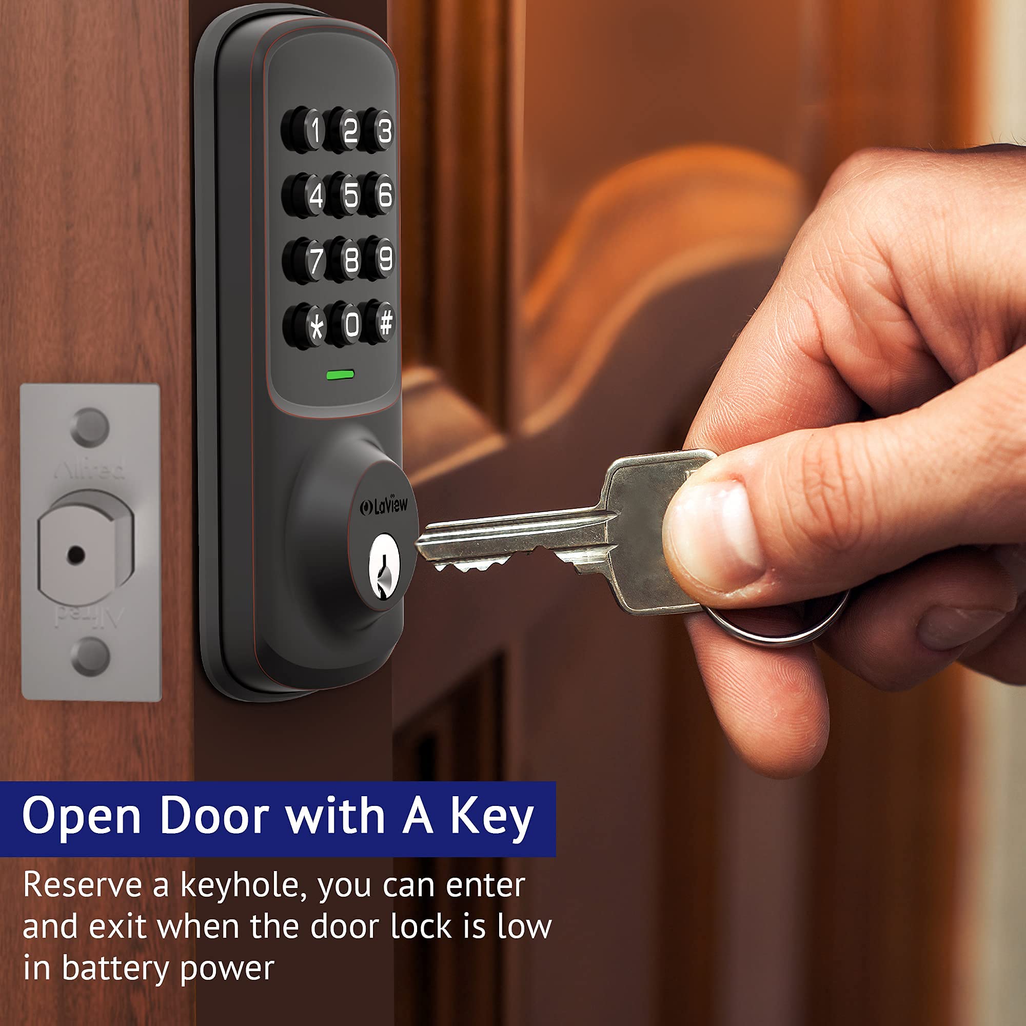 LaView Electronic Deadbolt Lock, Keypad Door Lock with Auto Lock, 1-Touch Motorized Locking, 20 User Codes, Bronze, Easy Installation