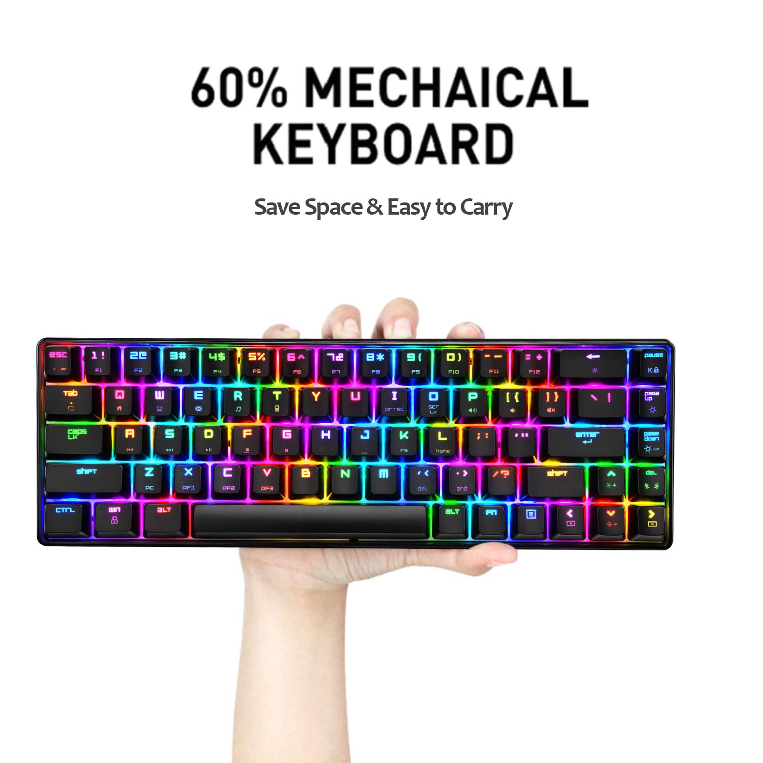 LexonElec Wired 60% Mechanical Gaming Keyboard with Chroma RGB Backlit Type C Ultra-Compact 68 Keys Full Anti-ghosting Mini Keyboard Compatible with PS4,Xbox,PC,Laptop,MAC(Blue/Blue Switch)
