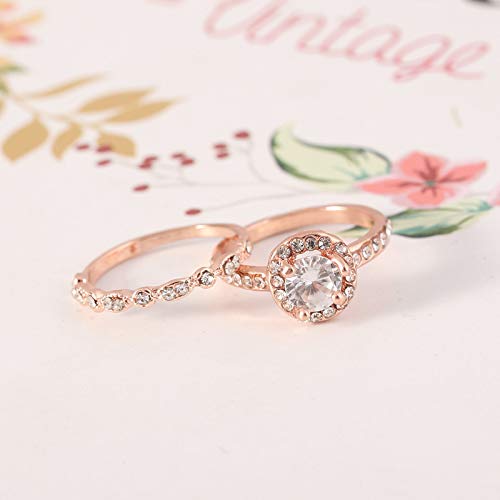 KUYIUIF 2PCS Rings 18K Rose Gold Morganite& White Topaz Ring Set Women Wedding Bridal (7)