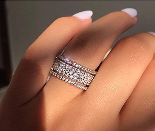 KUYIUIF 925 Sterling Silver Stacking Ring, Cubic Zirconia Eternity Band, 3 Band Width, Anniversary, Engagement, Wedding Ring for Women (8)