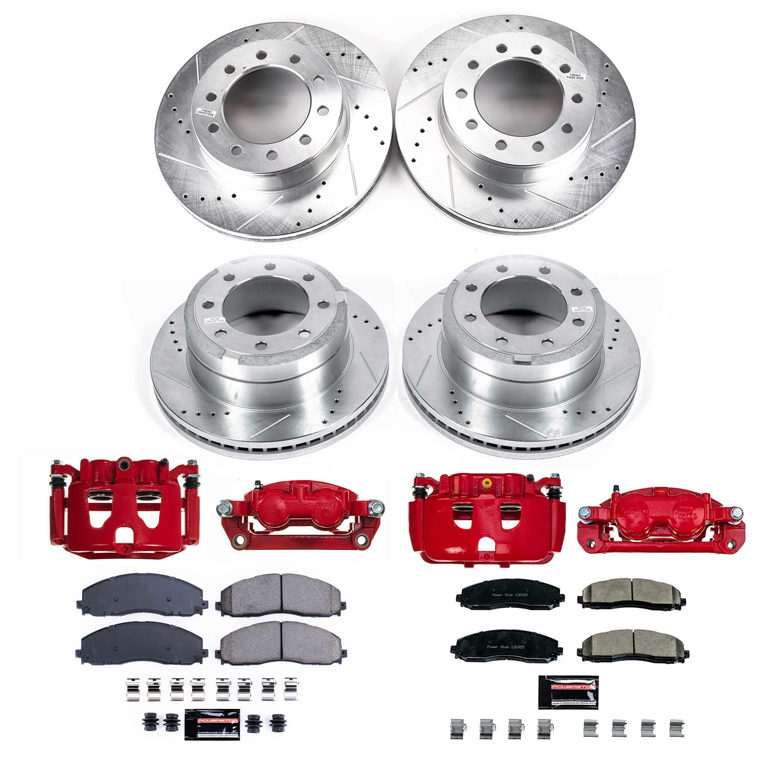 Power Stop Front and Rear KC8028 Z23 Daily Driver Brake Pad and Rotor Kit with Red Powder Coated Calipers For Ford F-350 Super Duty 2015-2016 [Model Specific]
