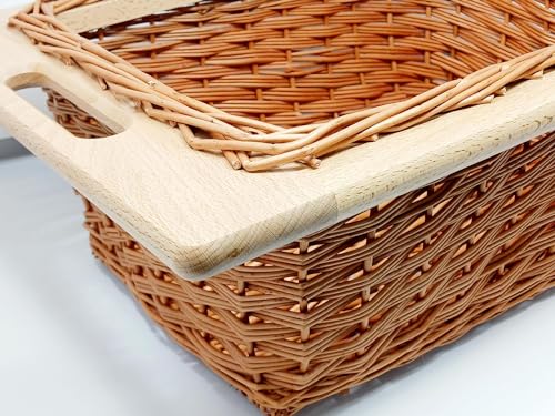 Pull-Out Wicker Basket with Frame Handles for Framed or Frameless 15" or 18" Cabinets w/Beech Frame and Runners (1, Width (11 5/16") for 15" Cabinets) Made in Poland