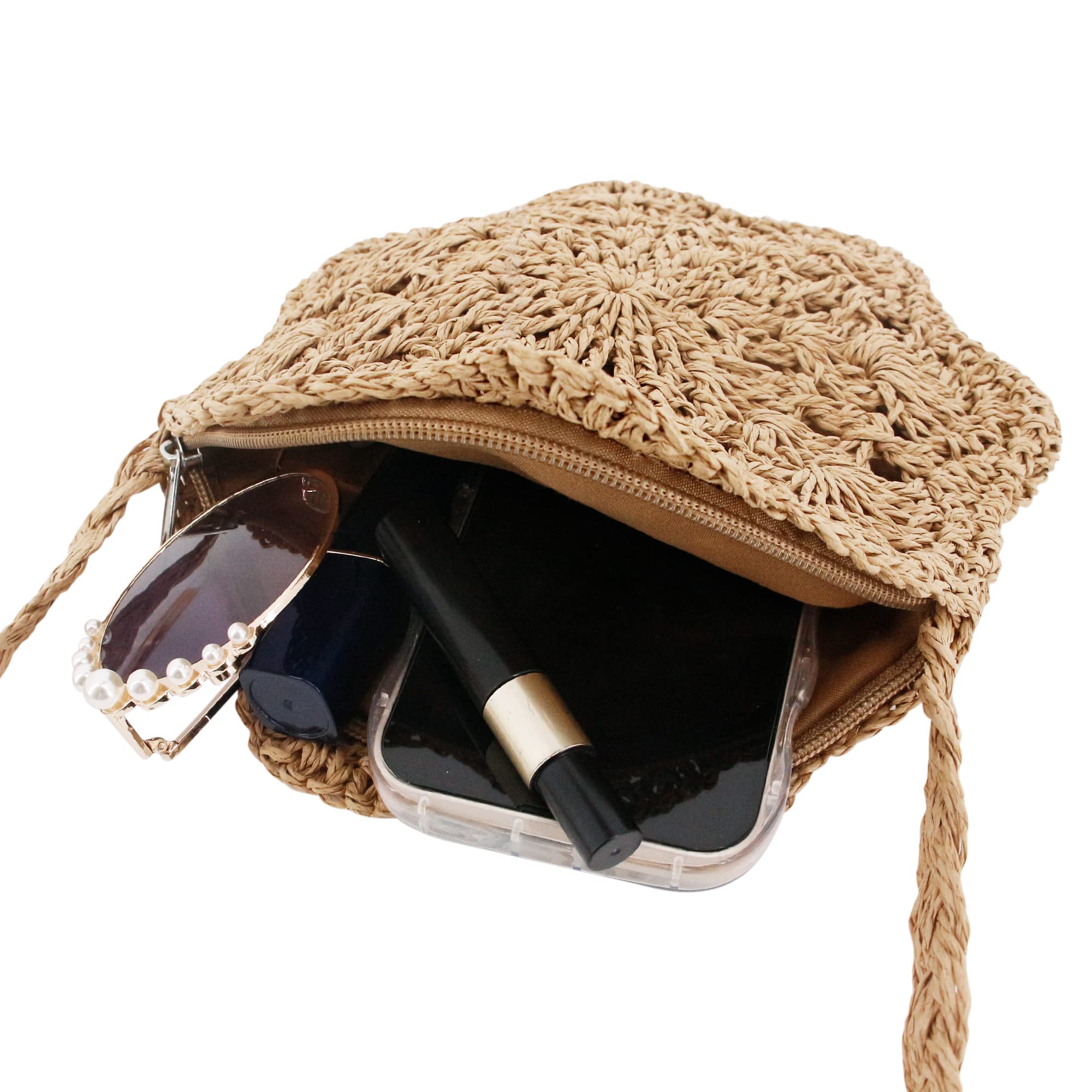 Naimo Women Straw Crossbody Purse Crochet Woven Shoulder Bag Handmade Weaving Rattan Summer Beach Bag