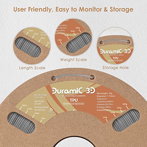 TPU Filament 1.75mm Black and Gray Bundle, DURAMIC 3D TPU Flexible Filament 95A, Soft TPU 3D Printing Filament, 1kg Spool, Dimensional Accuracy +/- 0.05mm, Black 1 Pack