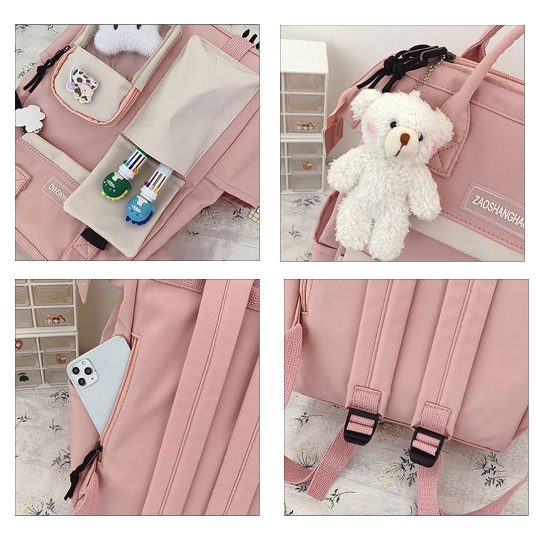 josfey Kawaii Backpack Cute Backpack Aesthetic Backpack Preppy Backpack Kawaii School Supplies with Accessories and 2Pins (Black)