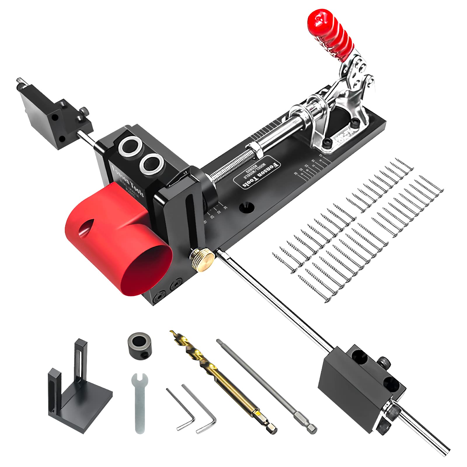 JUYLTOOL Pocket Hole Jig Kit, Pocket Screw Jig Woodworking Tool Professional Jig Kit with Removable Vacuum Dust Port Adapter Carpentry Slant Hole Locator
