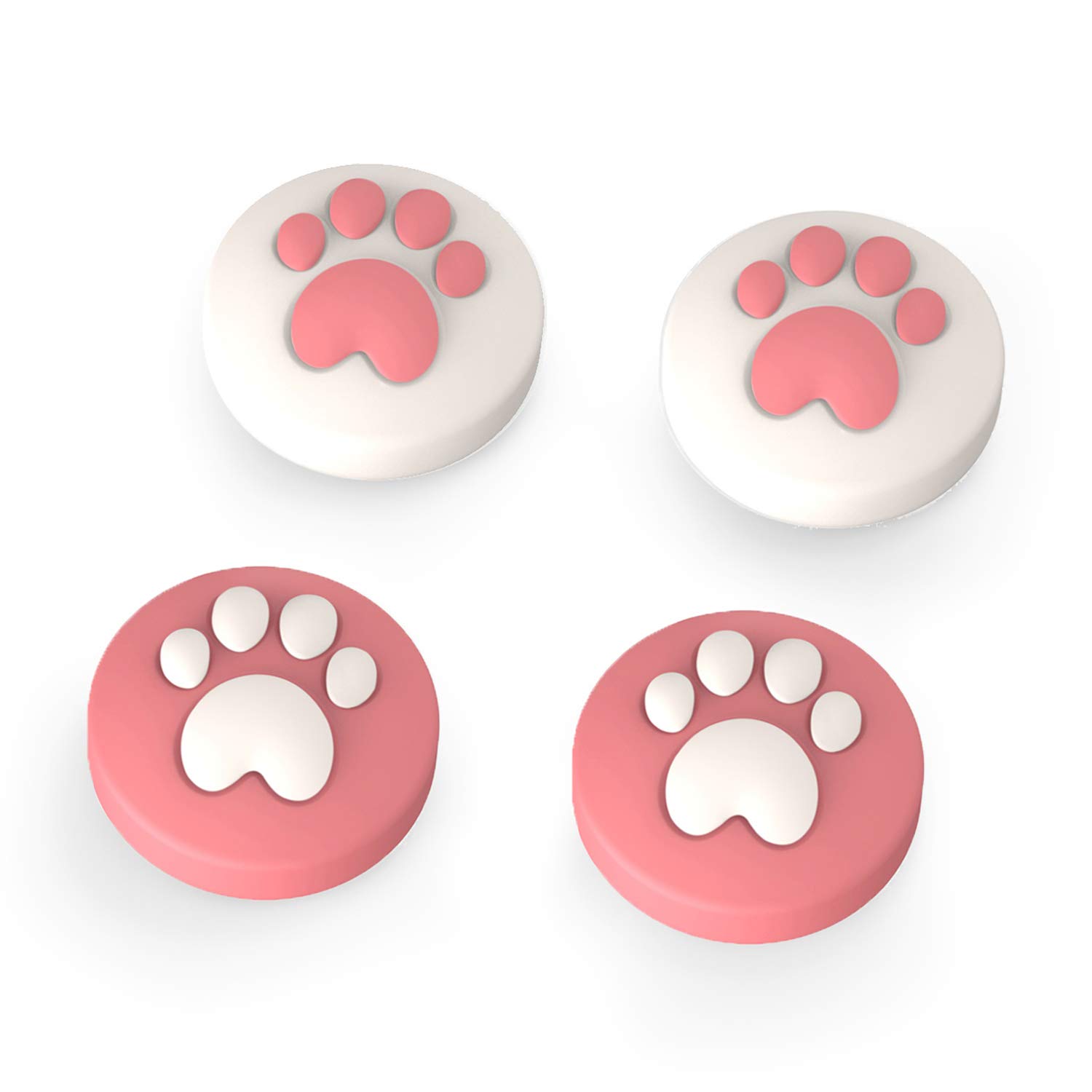 LEYUSMART 3D Thumb Grips Caps 4 PCS Cat Paw White Pink for Nintendo/Playstation/Xbox, Joycon Grip Caps Analog Stick Button Cover