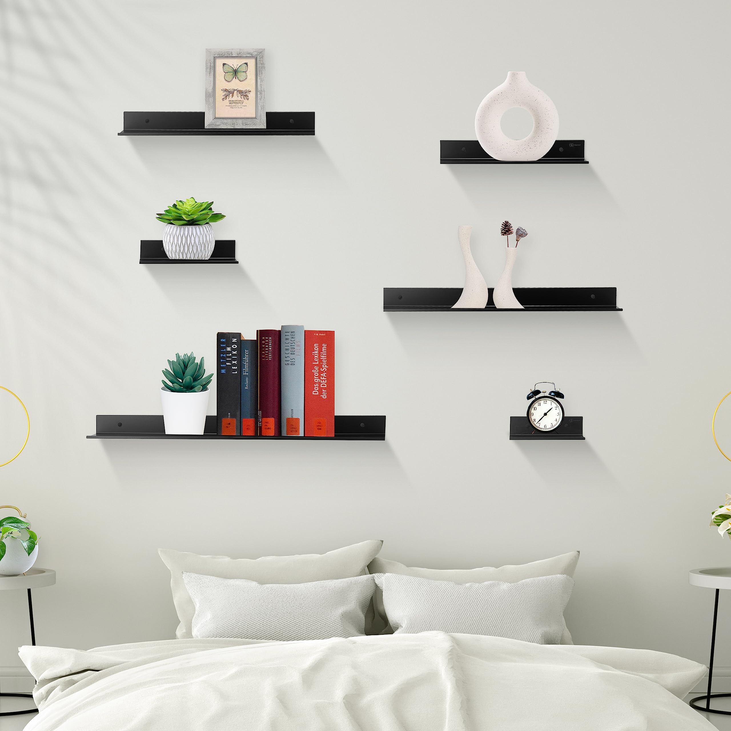 Z metnal Small Metal Shelves, Mini Floating Shelf for Collection Action Figures Speaker, Decor Display Wall Shelf, Aluminum, Wall Mounted, Matt Black, 10 inch, 2 Pack