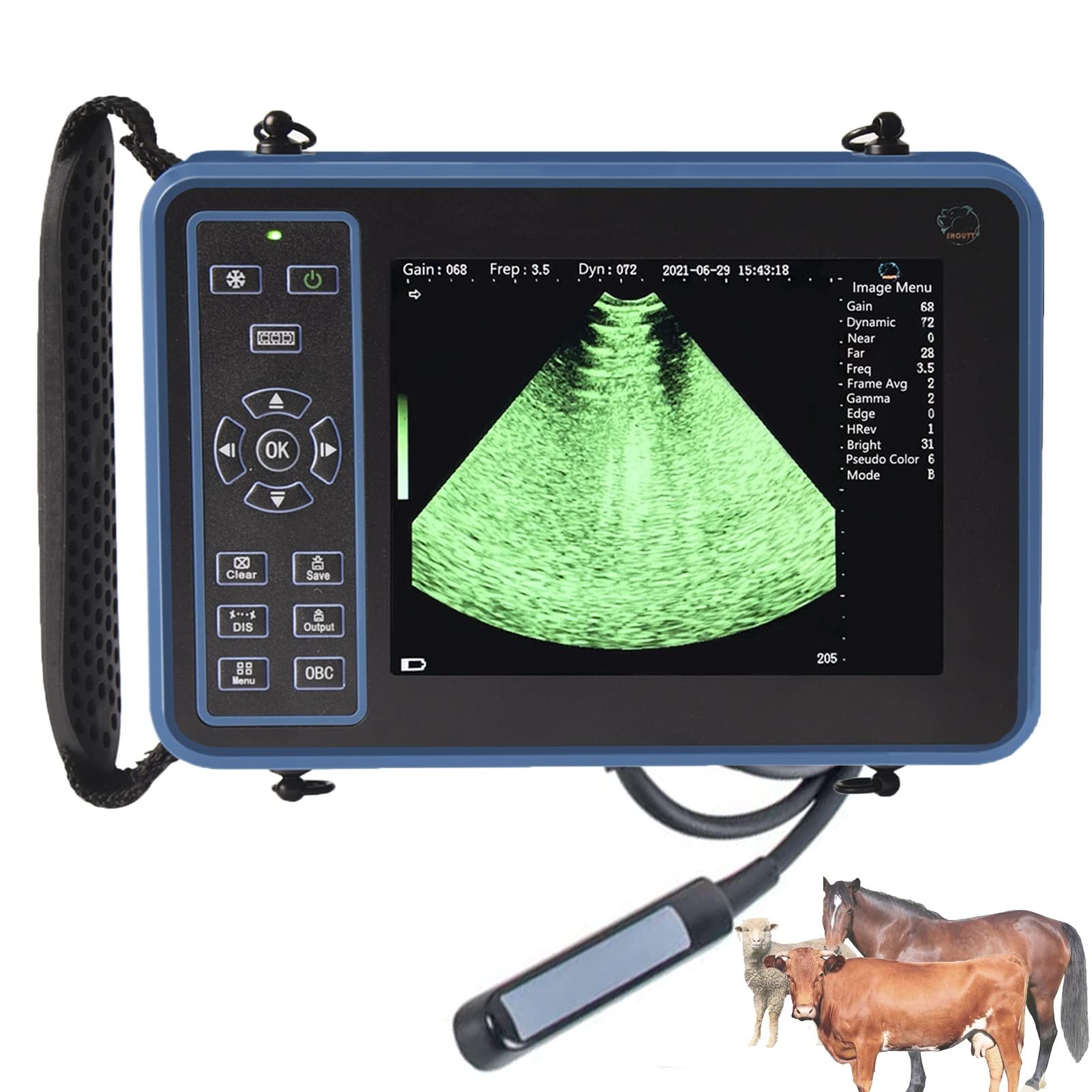 Veterinary B-Ultrasound Scanner Ultrasound Scanner for Pregnancy 6.5 MHz Rectal Probe, for Volume Heart Rate Measurement with 32G TF Card, 8 Color Panels, B/BB/4B Mode for Cattle, Horse, Camel Snake
