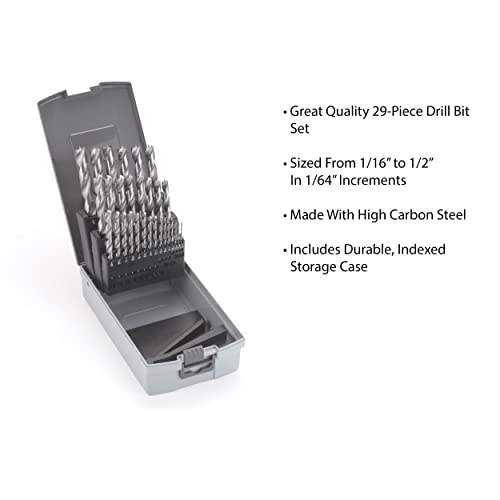 WoodRiver 29 Piece Fractional Inch Brad Point Drill Bit Index Set