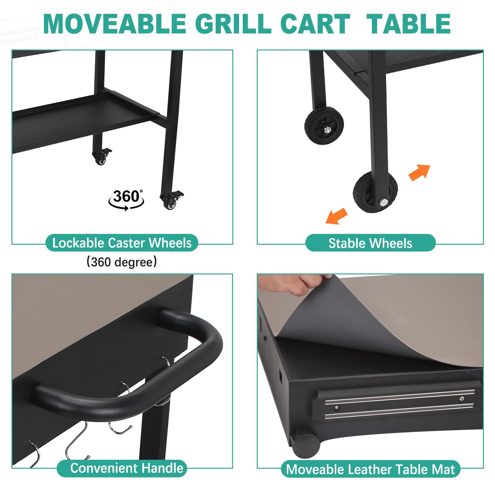 Karpevta Portable Grill Table for Blackstone Griddle,Foldable Outdoor Grill Cart with 4 Wheels for Blackstone 17" or 22", Grill Table Stand, Double-Shelf with Spice Tray for Patio, Backyard
