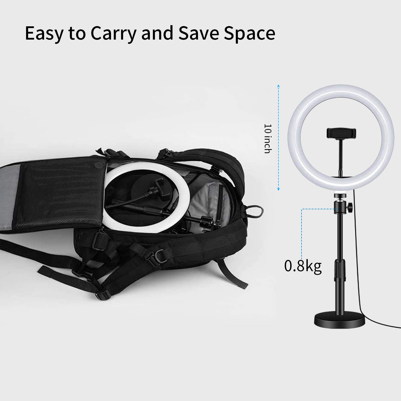 LED Ring Light, 10-inch Desktop Dimmable Beauty Smartphone Ring Light with Stand Cell Phone Holder and Wireless Remote for Makeup, Portrait Photography, Videos, Live Streaming