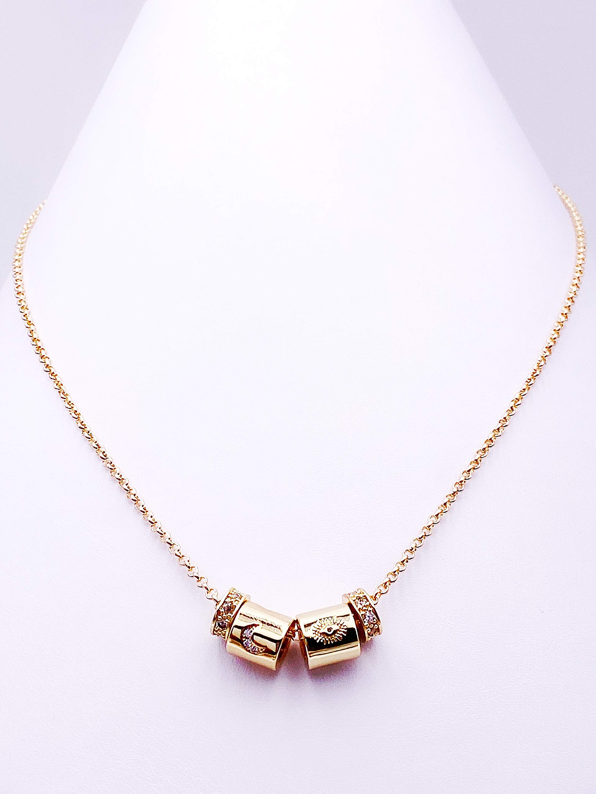 LESLIE BOULES Gold Evil Eye & Half Moon Necklace for Women Charm 18K Plated Chain