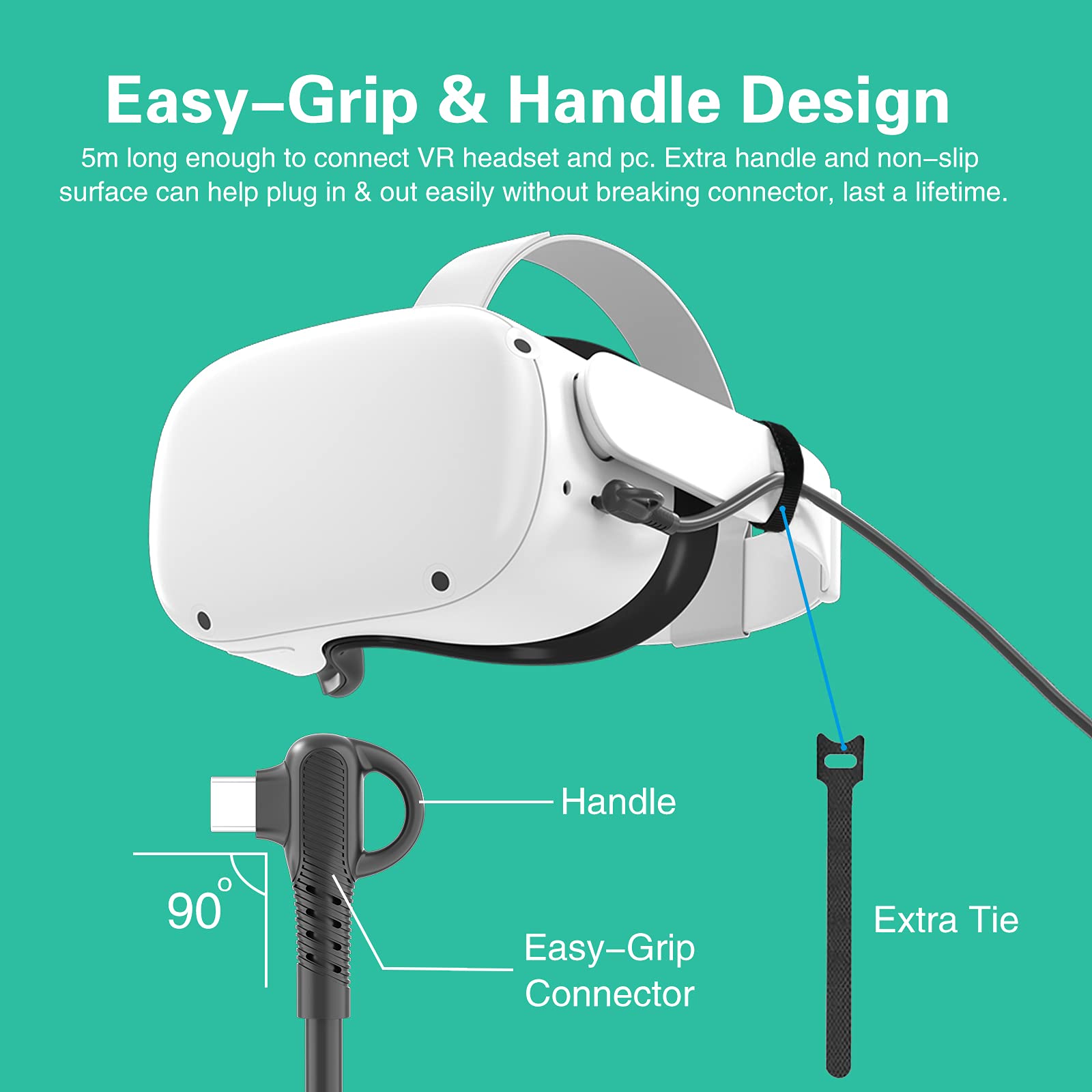 SEVENKA Long Link Cable & VR Face Cover Breathable VR Mask for Oculus Quest 2 Workout Supernatural