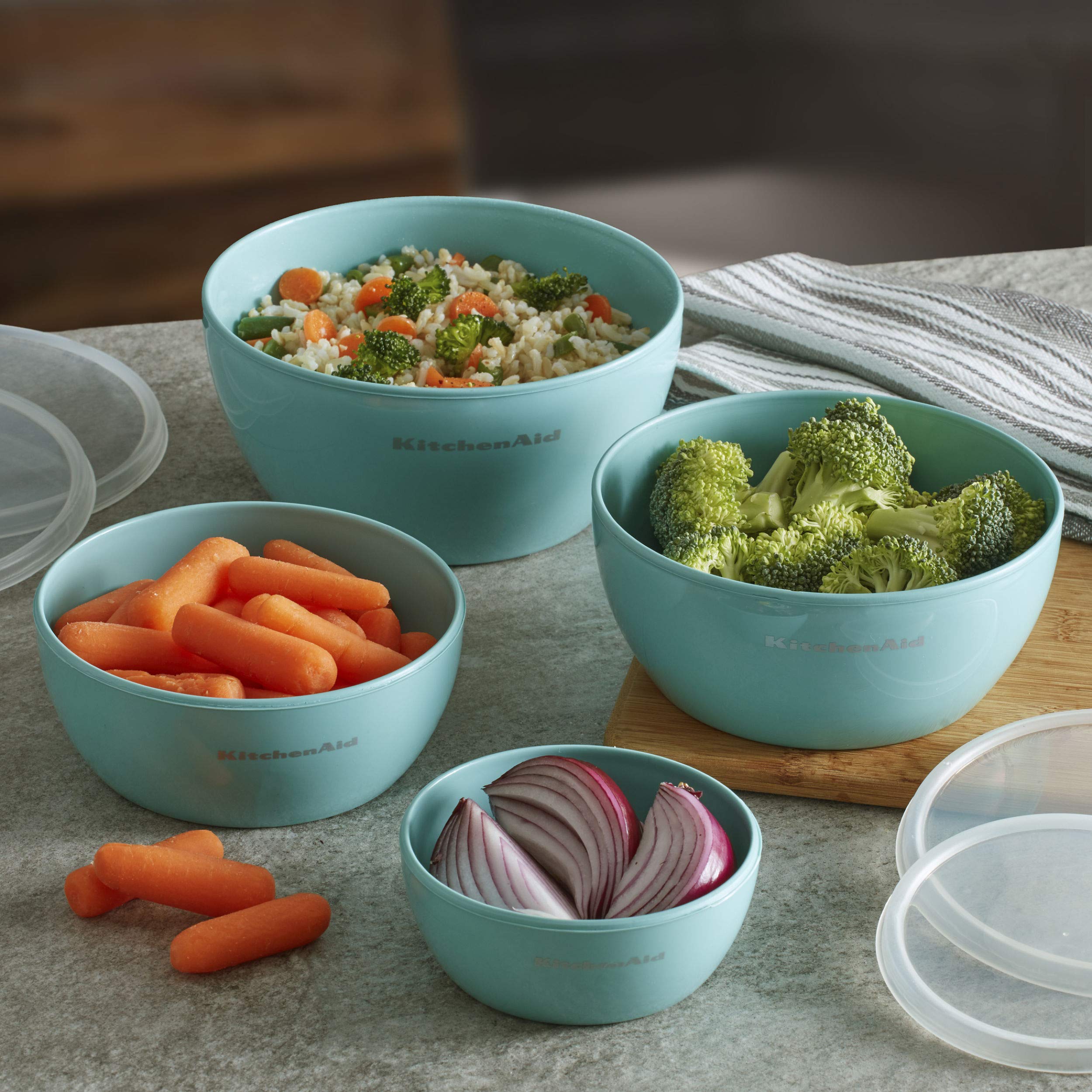 KitchenAid Classic Prep Bowls with Lids, Set of 4, Aqua Sky