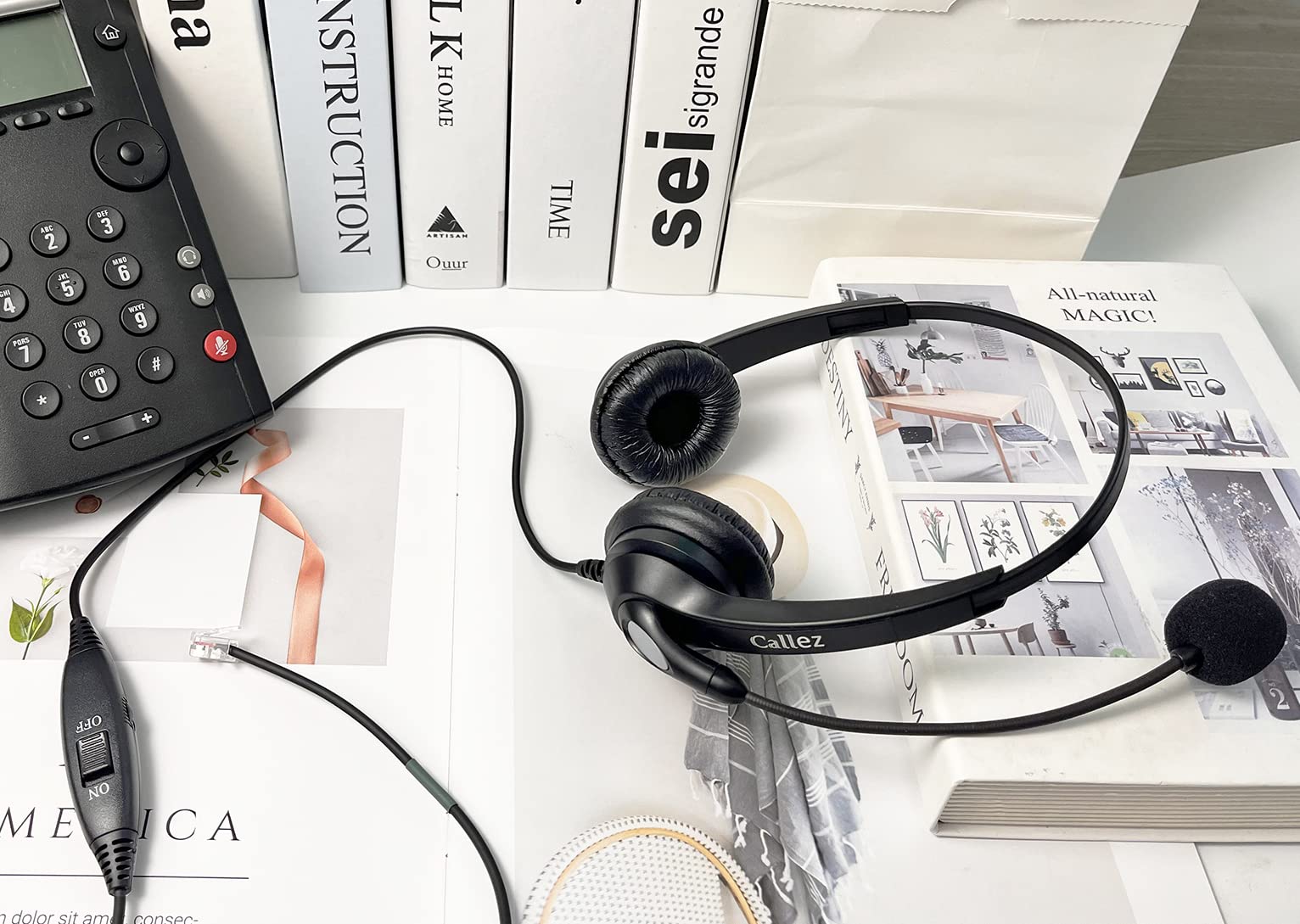 Phone Headset with Microphone Noise Cancelling, Call Center Telephone Headset with RJ9 Jack, Work for Avaya 1408 9508 1416 Shoretel 230 480 Mitel 5220 Polycom NEC Allworx Zultys Aastra Landline Phones