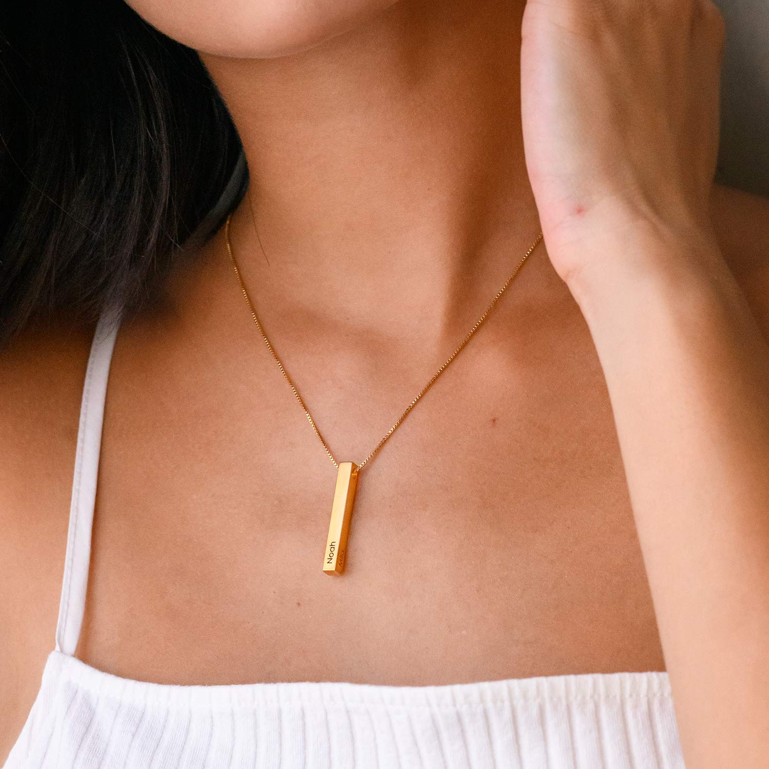 MYKA Personalized Custom 3D Bar Necklace in Matte in Sterling Silver 925 or Gold Plating - Custom Jewelry Christmas Gift for Her (Gold Vermeil)