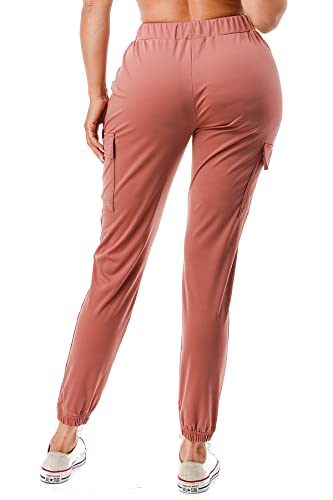 Petalroz Women's Cargo Joggers Drawstring Hiking Pants for Women Outdoor Casual Athletic Workout with Pockets,Pink,X-Large