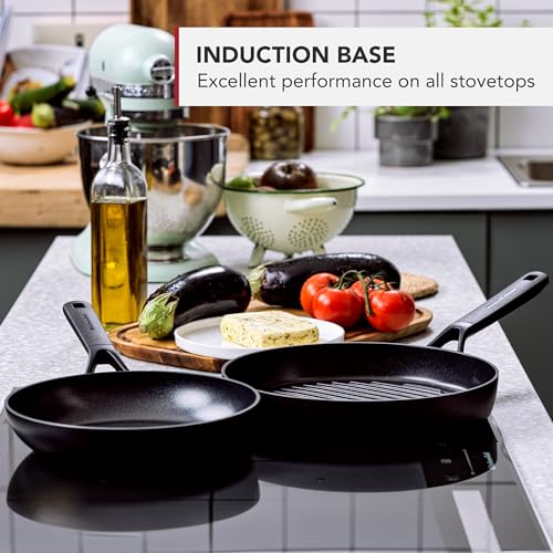 KitchenAid Classic Forged Hard Anodized PFAS-Free Ceramic Non-Stick, 20 cm, 24 cm and 28 cm Frying Pan Set, Induction, Oven Safe,Black