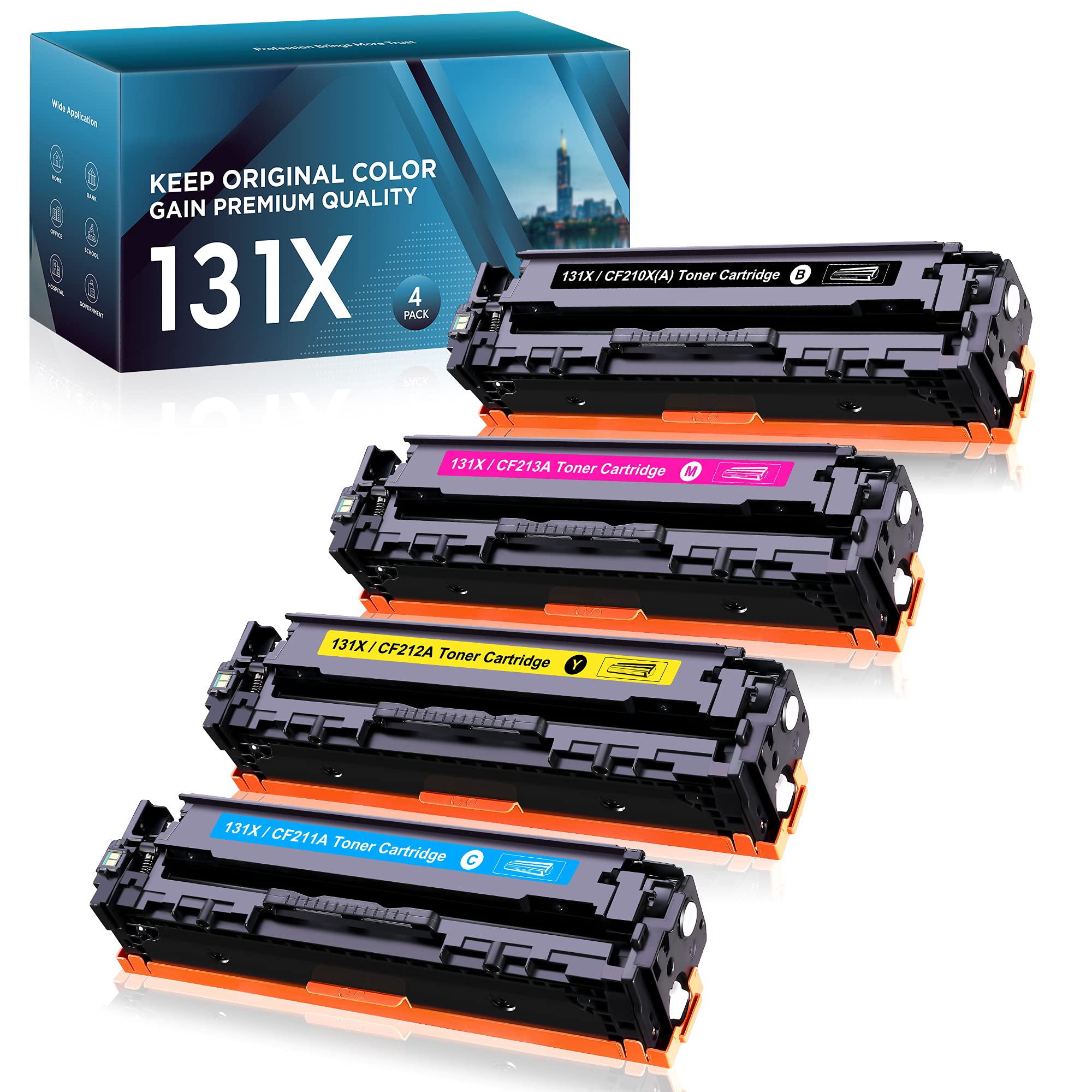 Kogain Compatible Toner Cartridge Replacement for HP 131X 131A CF210A CF211A CF212A CF213A Work with HP Laserjet Pro 200 Color M251 M251n M251nw Printer 4-Pack(1 Black, 1 Cyan, 1 Magenta, 1 Yellow)