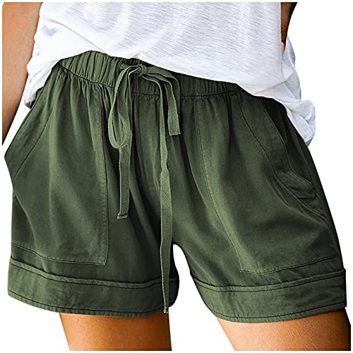 Shorts for Women Plus Size Loose Comfy Drawstring Short Pants Casual Elastic Waist Pocketed Summer Beach Workout Shorts Army Green
