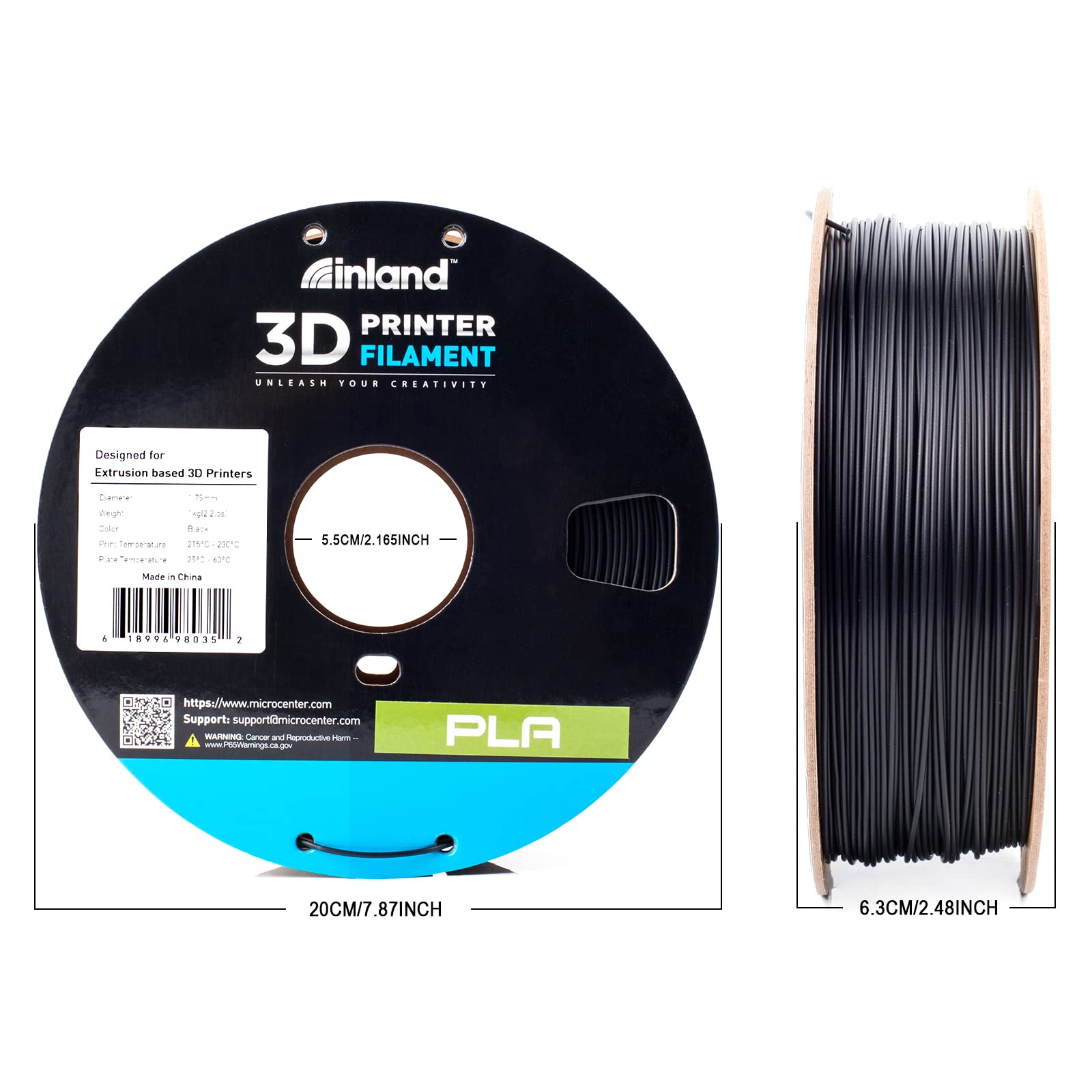 INLAND Micro Center PLA 3D Printer Filament 1.75mm - 2 Pack, Black & White, Dimensional Accuracy +/- 0.03mm - 2kg Cardboard Spools (4.4 lbs) β Fits FDM/FFF Printers β Clog Free Filaments