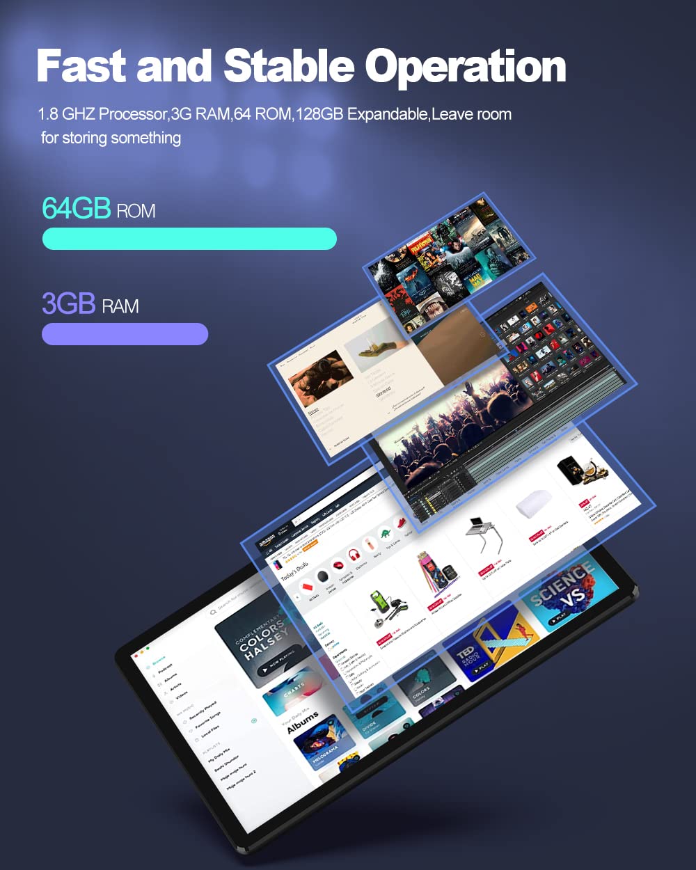 VIAZTECH Android Tablet 10 inch,64 GB Android 11 Tablet PC,10.1 inch IPS HD Display,8MP Camera WiFi Quad-Core 1.8GHZ Processor 6000mAh Battery