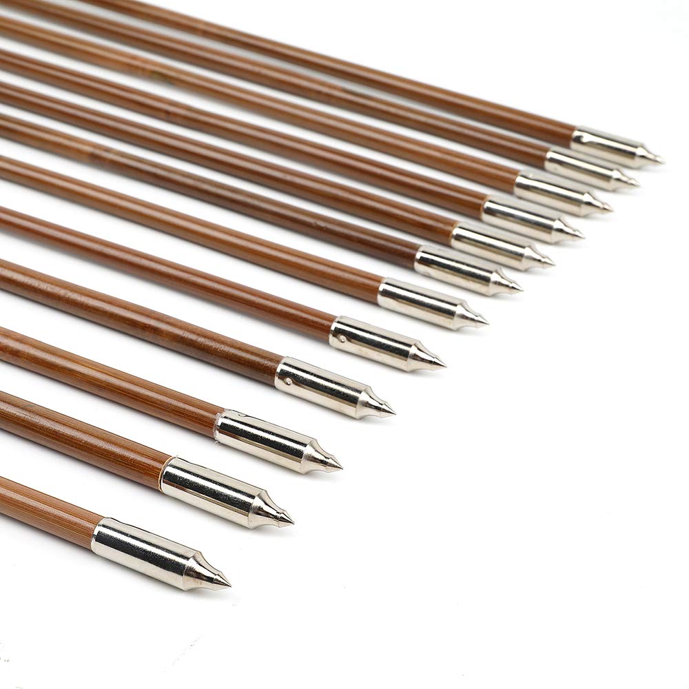 PG1ARCHERY Archery Bamboo Arrows, 12 Pack 28-39INCH Targeting Hunting Arrow Self Nock 6.2" Turkey Feather Fletched for Longbow Traditional & Recurve Bow (30 INCH)
