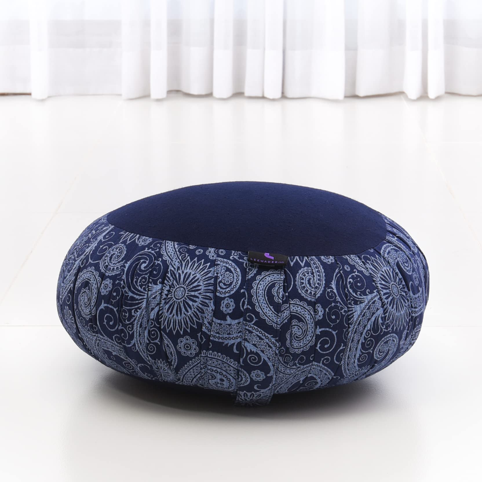 Leewadee Meditation Cushion Set β 1 Round Zafu Meditation Pillow and 1 Square Roll-Up Zabuton Meditation Mat, Pillows Bundle Filled with Eco-Friendly Kapok, Blue White