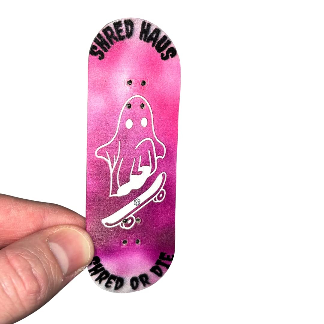 Shred Haus Complete Fingerboard - Ghost | Professional Board Shape and Size - 32mm x 98mm | Bearings, Wheels, Trucks, Lock Nuts | Wooden Board, Pro Series Finger Board, Finger Skateboards