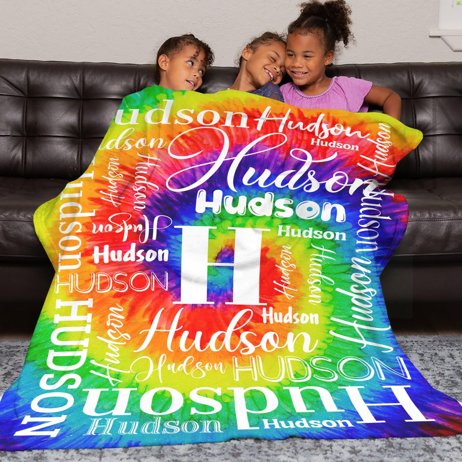 Zaaprint Colorful Tie Dye Personalized Blankets with Name Customized Baby Blankets for Girls Boys Adults Kids Day Gift(60x80 inch)