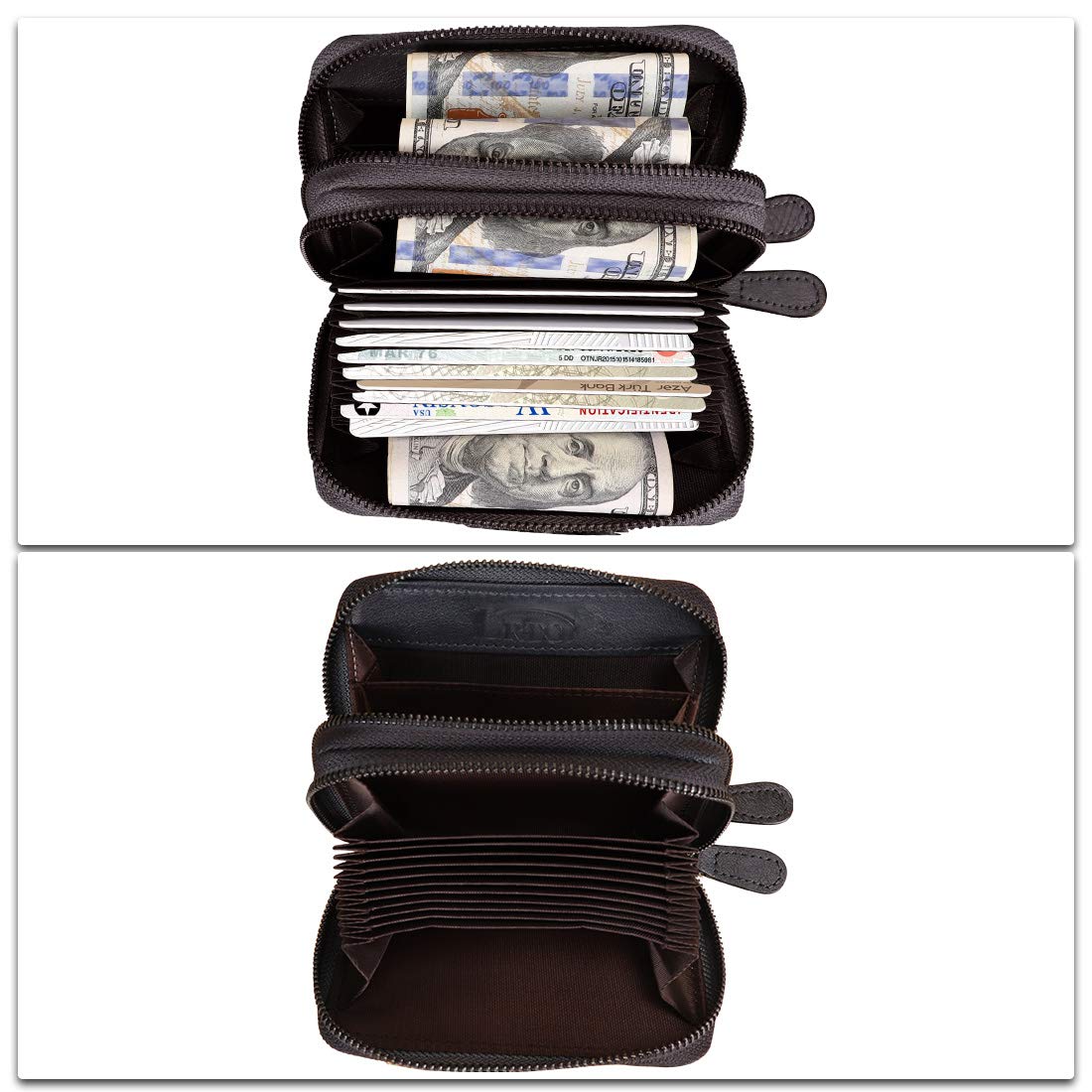 LRTO Genuine Leather Small Purse Wallet for Women RFID-Blocking Handmade Clutch Wallets Money Clip Card Organizer Coin Pouch (NavyBlue)