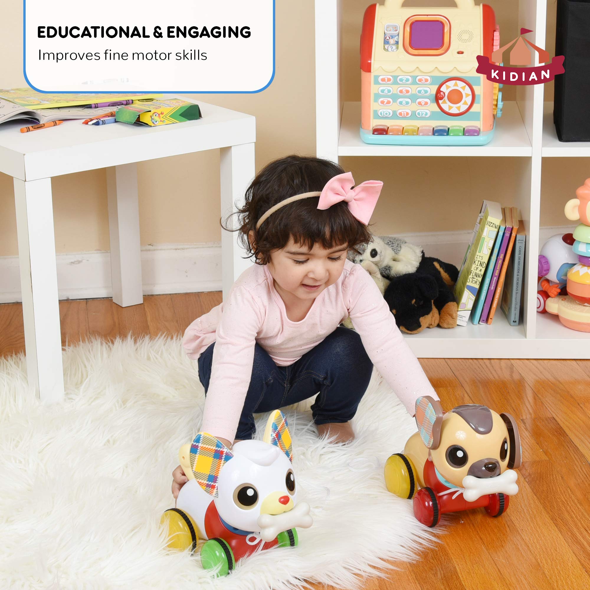 Kidian Toy Dog - Pull Along Dog Toy for Babies and Toddlers, Interactive Pull Along Puppy, Toy Dog for Kids by Flybar (Brown Puppy)