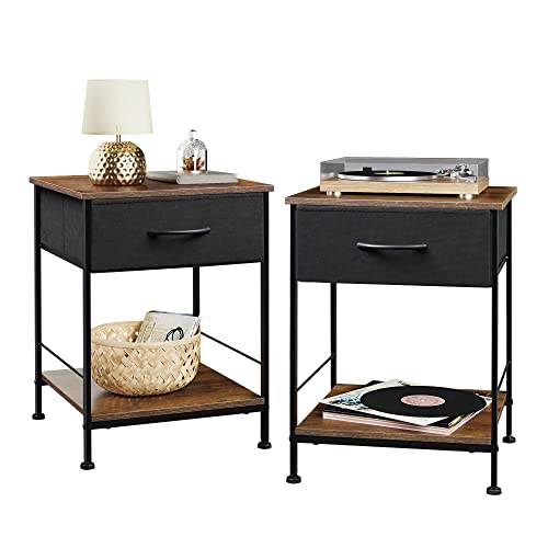 WLIVE 1-Drawer Nightstand, 5-Drawer Dresser Set, Fabric Storage Tower for Bedroom, Hallway, Nursery, Closets, Tall Chest Organizer Unit with Textured Print Fabric Bins, Steel Frame, Wood Top