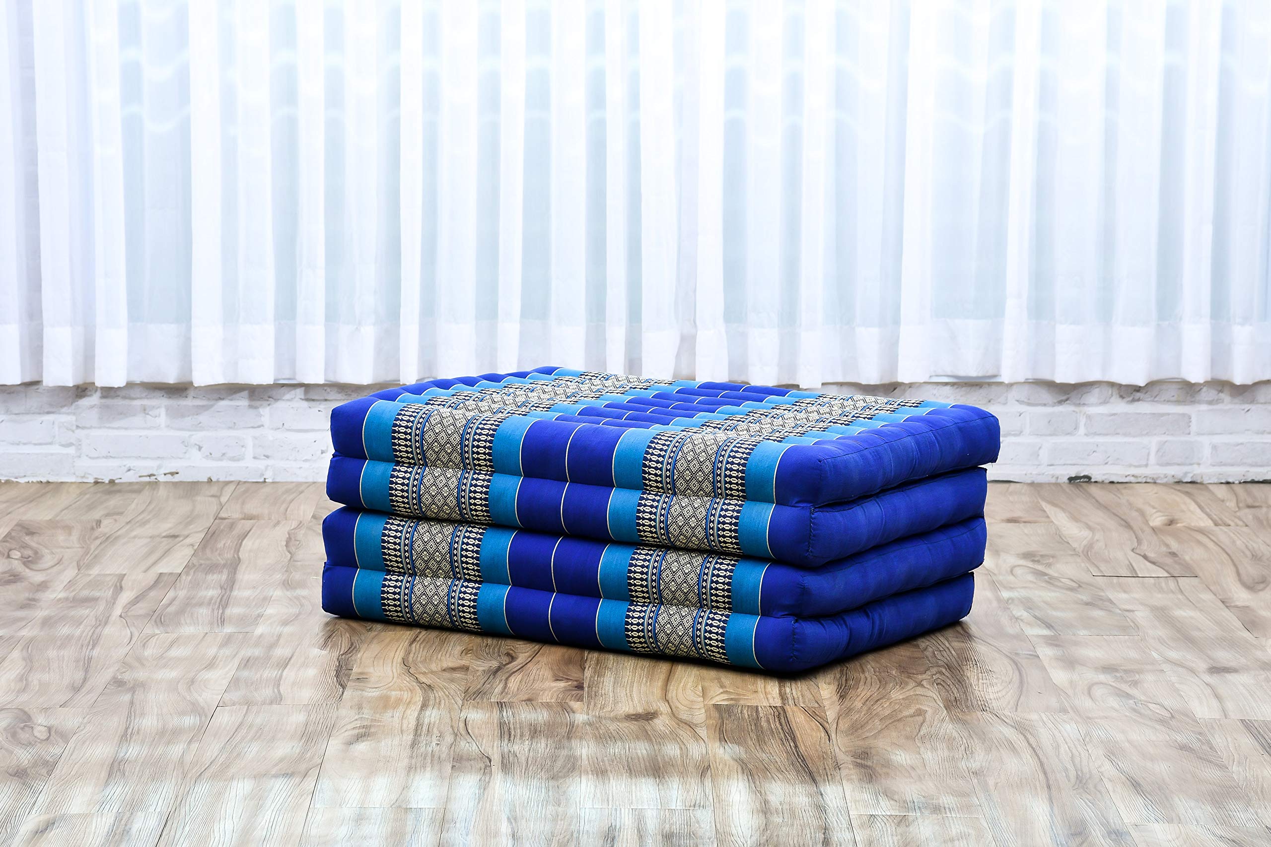 Leewadee Trifold Mattress Standard โ Comfortable Thai Massage Pad, Foldable Floor Mattress Filled with Kapok, Perfect to Use as a Sleeping Mat 79 x 28 inches, Blue